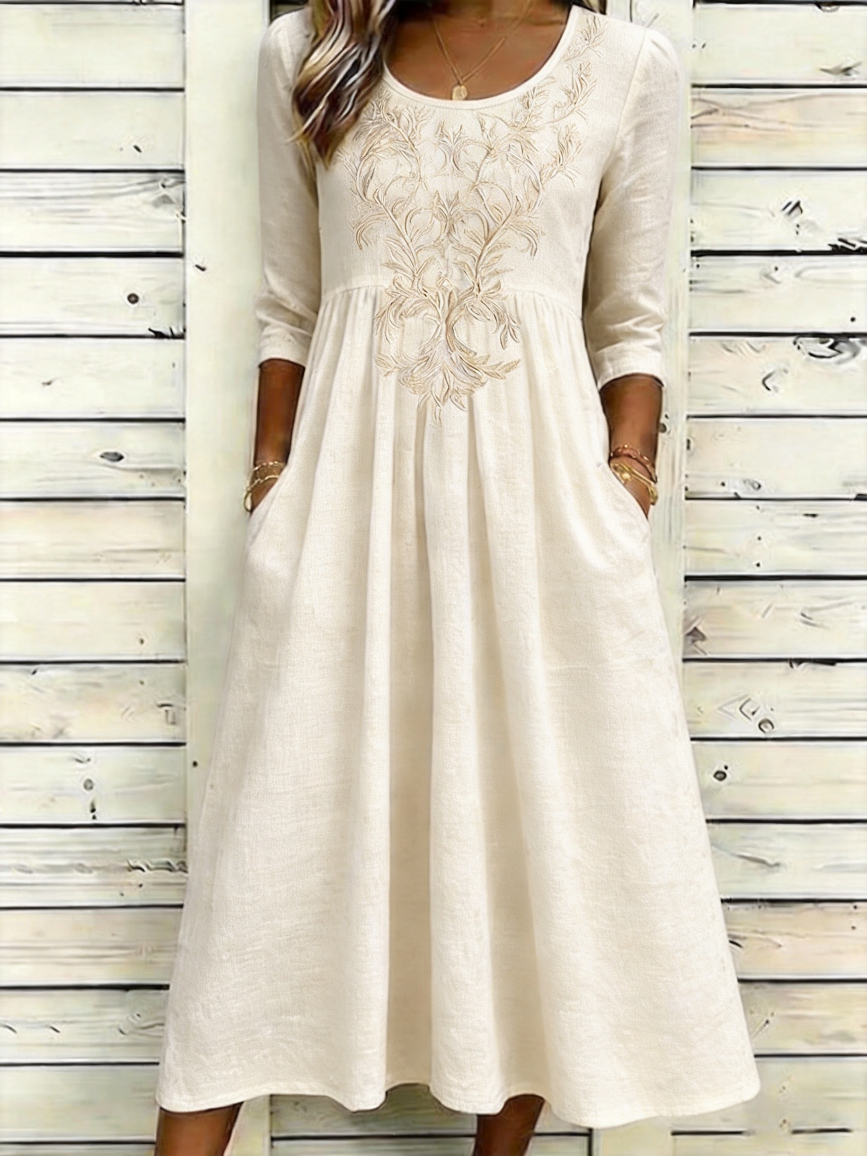 Women Floral Crew Neck Vintage Summer Daily Maxi A-Line Dress | anniecloth