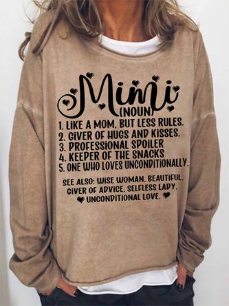 Women's Funny Word MiMi Text Letters Loose Simple Sweatshirt | anniecloth
