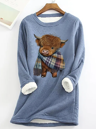 Highland Cow Print Casual Fluff Fleece Fabric Sweatshirt | anniecloth