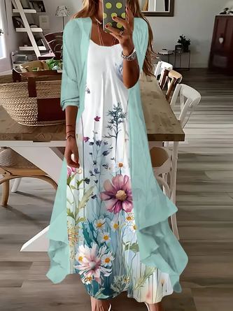 Women's Floral Spring Print Two Piece Dress Set | anniecloth